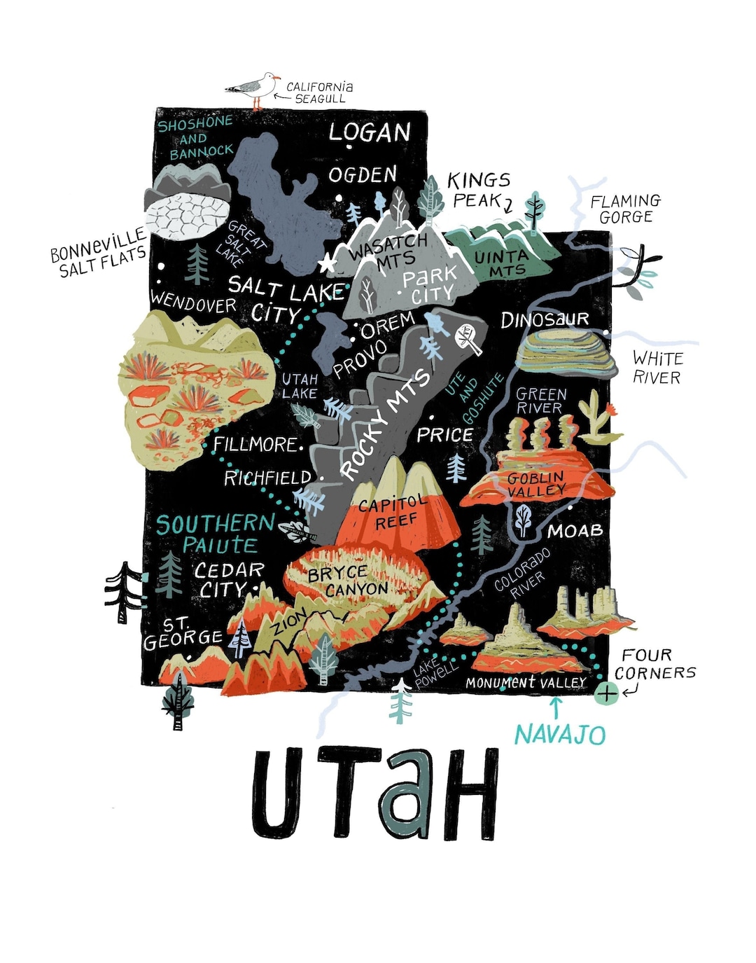 State of Utah Art Print-color Options Available - Etsy