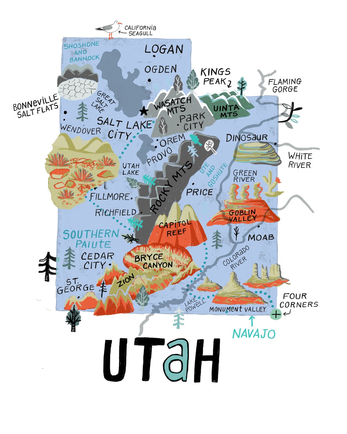 State of Utah Art Print-color Options Available - Etsy