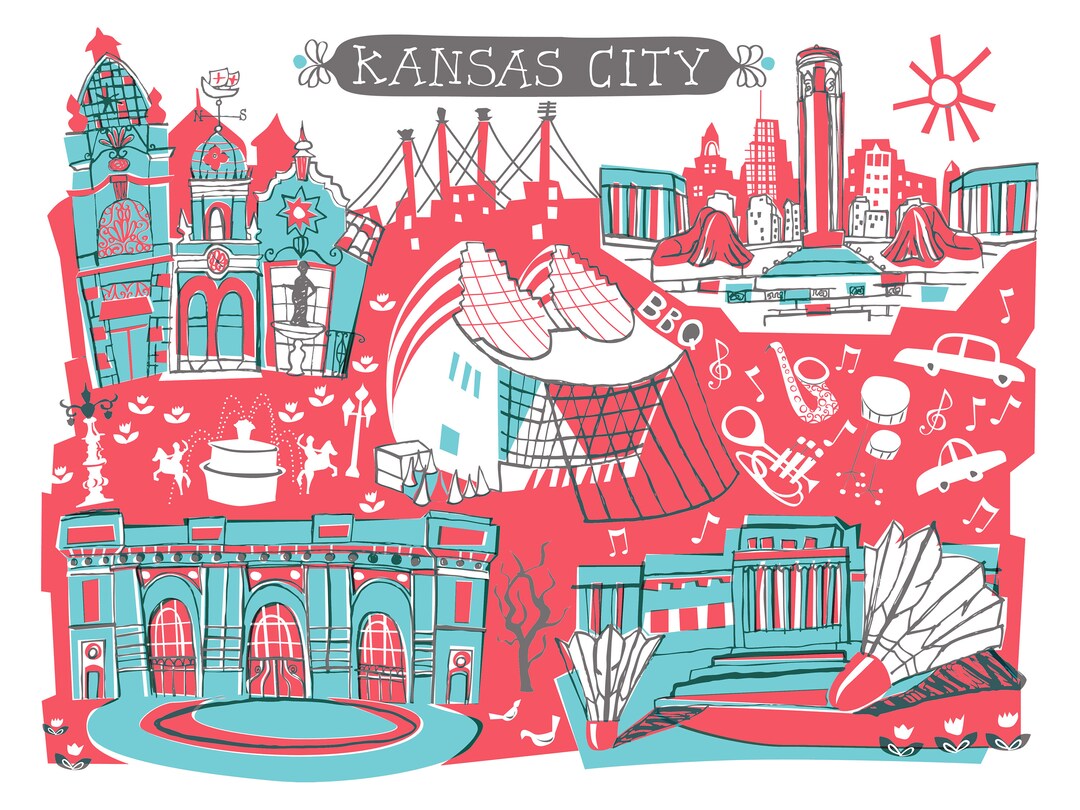 Wall Art-kansas City-art Print-you Choose Color-city Illustrations-10x8 ...