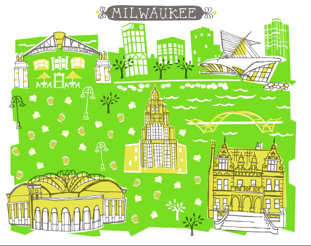Wall Art-milwaukee-art Print-3 Color-city Illustrations-10x8-you Choose ...