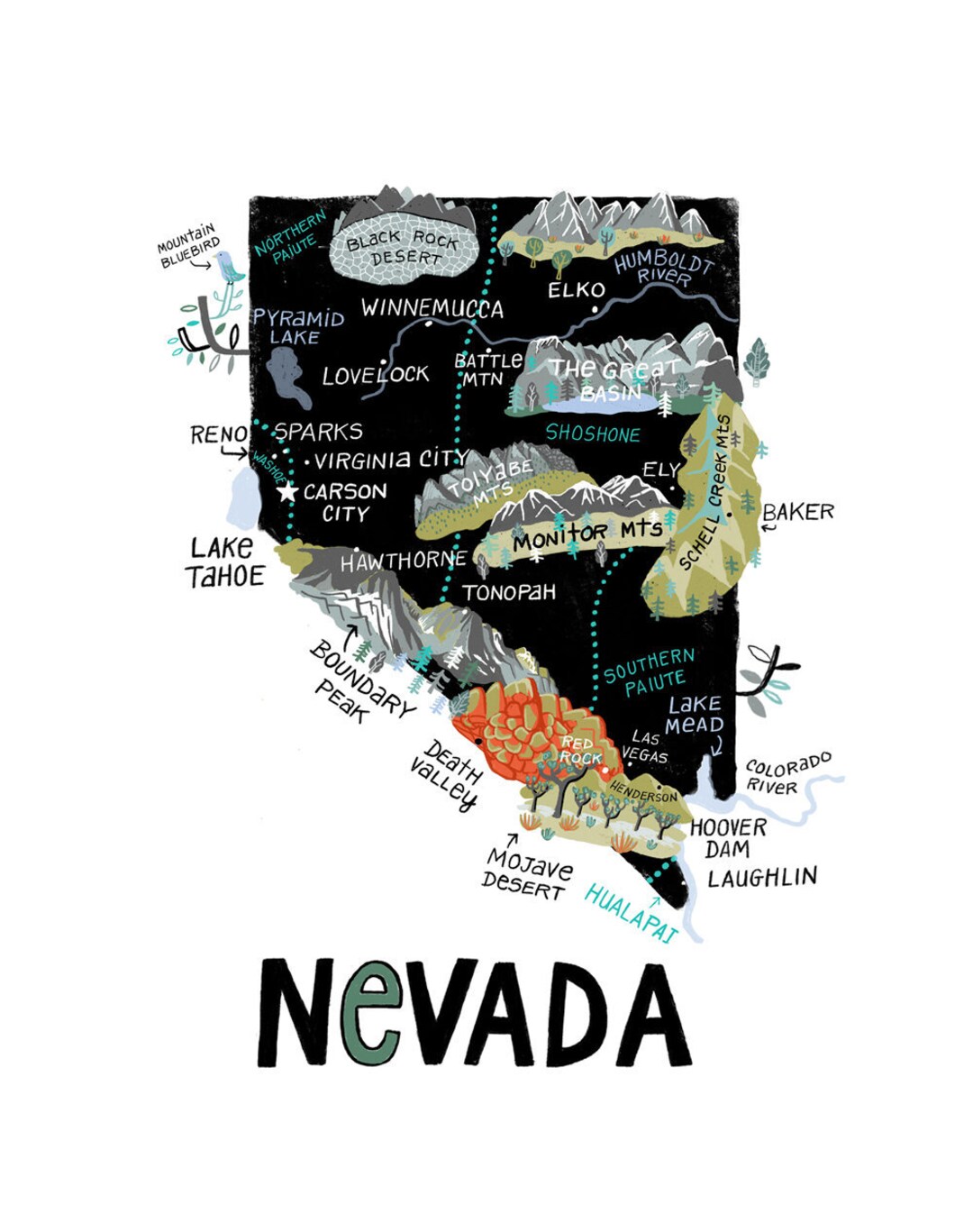 State of Nevada Art Print-color Options Available - Etsy