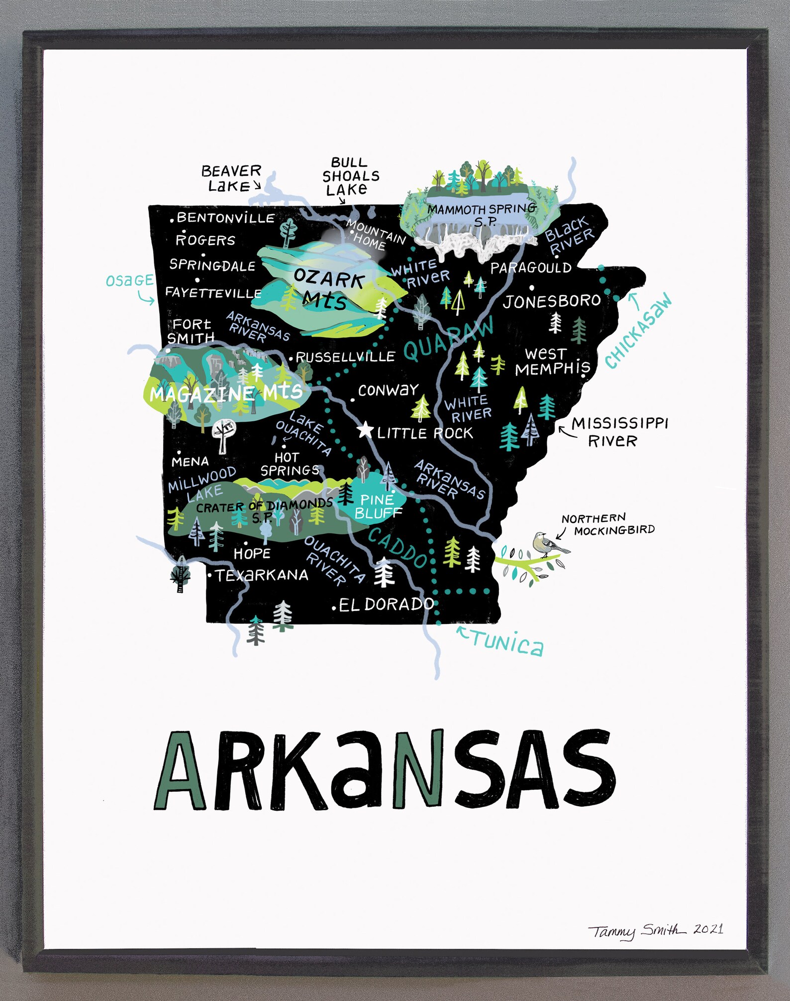 State of Arkansas art print-color options available | Etsy