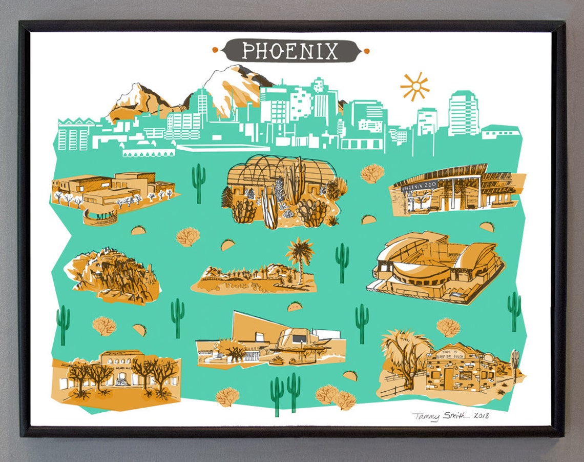 Phoenix Arizona Wall Art-2 Color City Illustration-custom City - Etsy