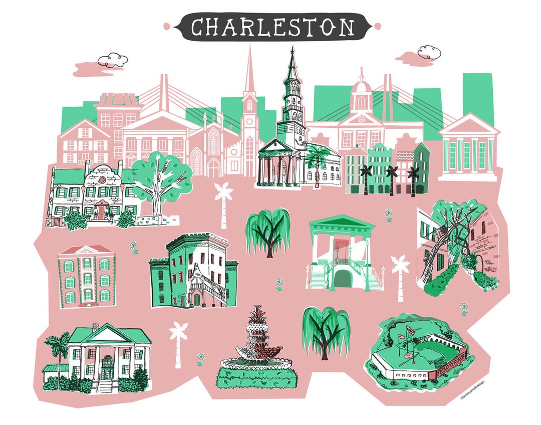 Charleston Wall Art, 2 Color City Illustration, 10x8 City Print, You ...