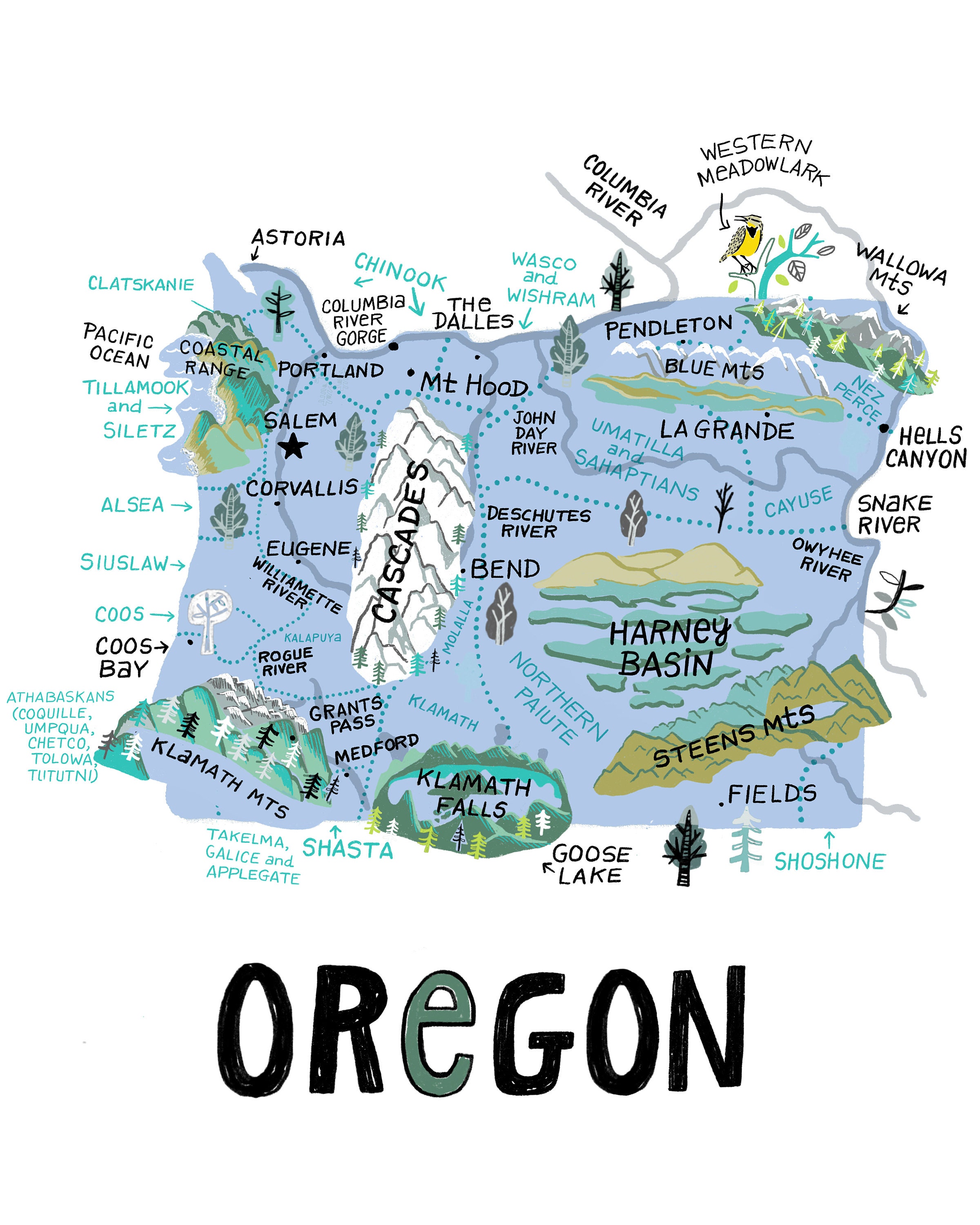 State of Oregon Art Print-color Options Available - Etsy