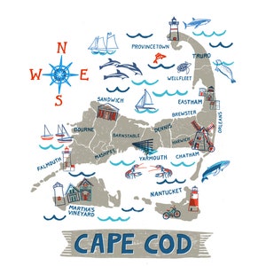 Cape Cod Wall Art-color Beach Illustration-custom City Print - Etsy