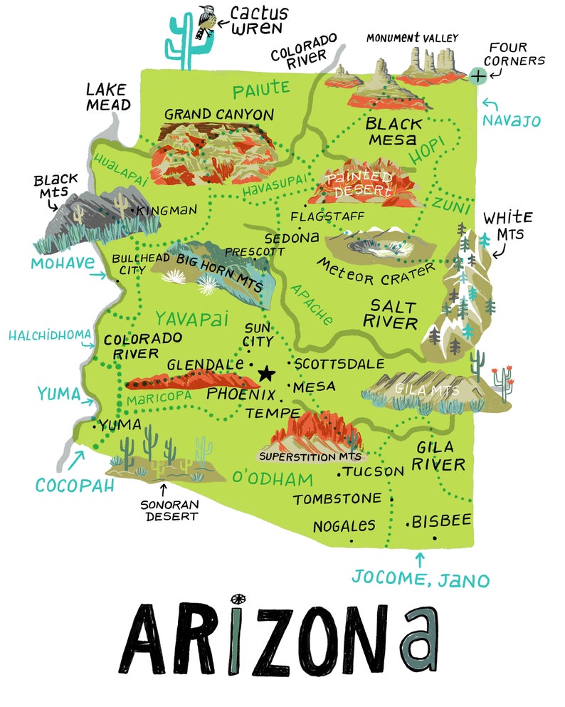 State of Arizona Art Print-color Options Available | Etsy