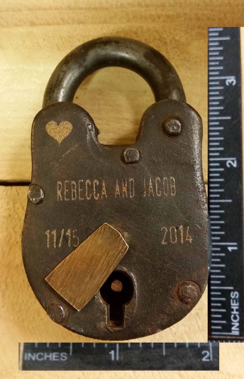 ENGRAVED on FRONT and BACK- Antique Vintage Engraved Padlock "love Lock ...