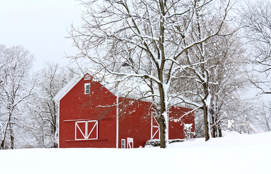 Red Barn in the Snow Photograph Winter Snow Snowy Red Barn - Etsy