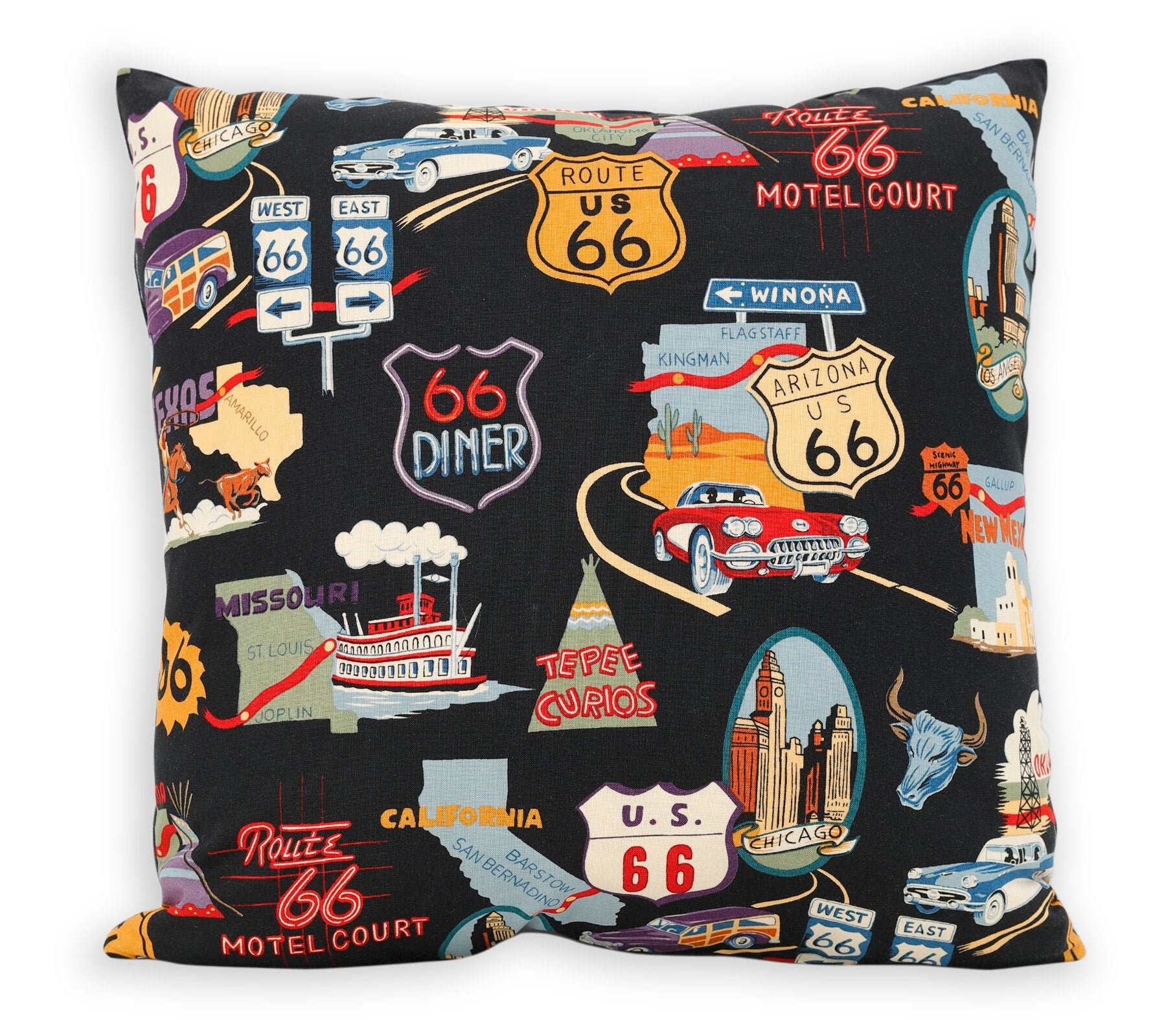 Route 66 Pillow Cover: Retro RV Lodge Cabin Decor - Etsy