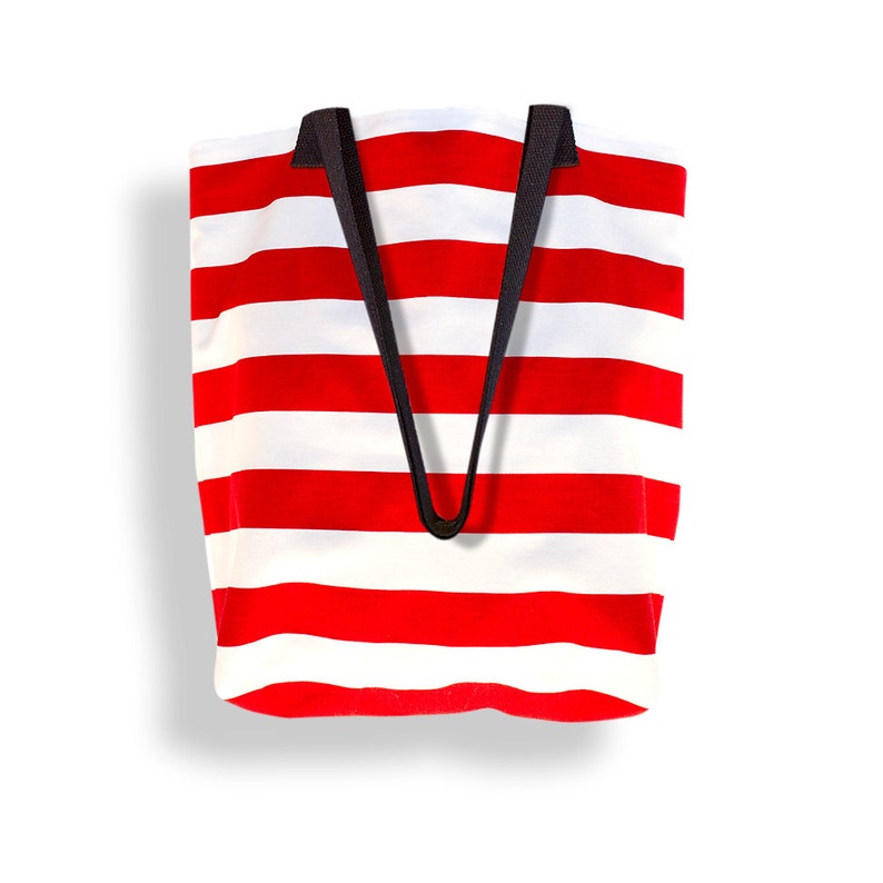 Cabana Stripe Canvas Tote Bag: Red and White Market Bag - Etsy
