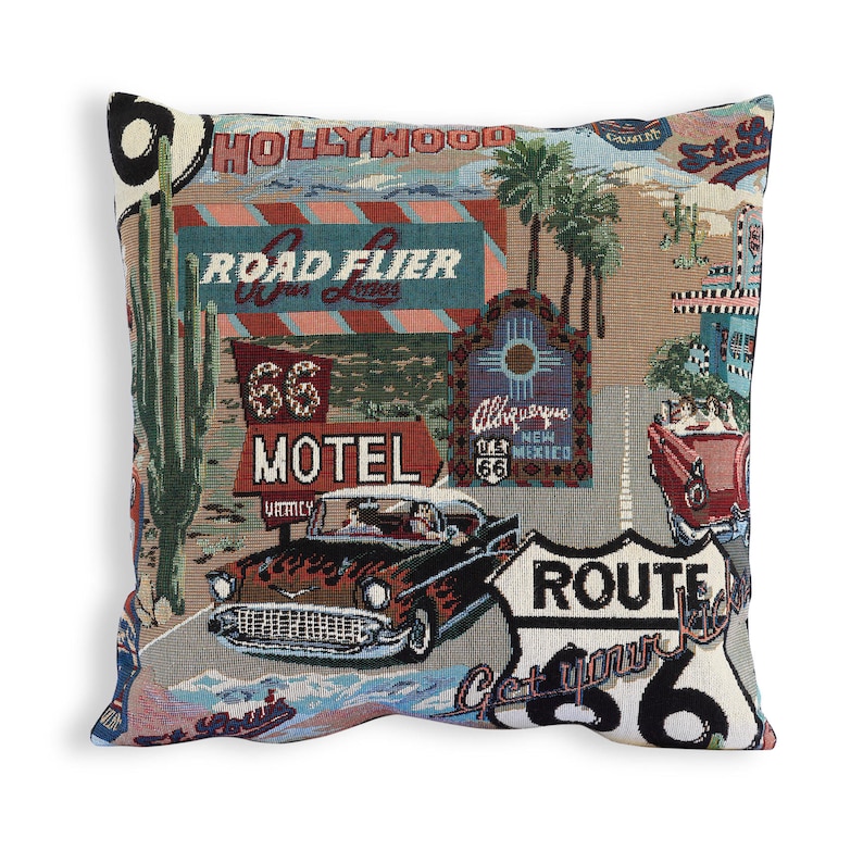 Route 66 Pillow Cover: Vintage Southwest Decor, Reversible Cotton - Etsy
