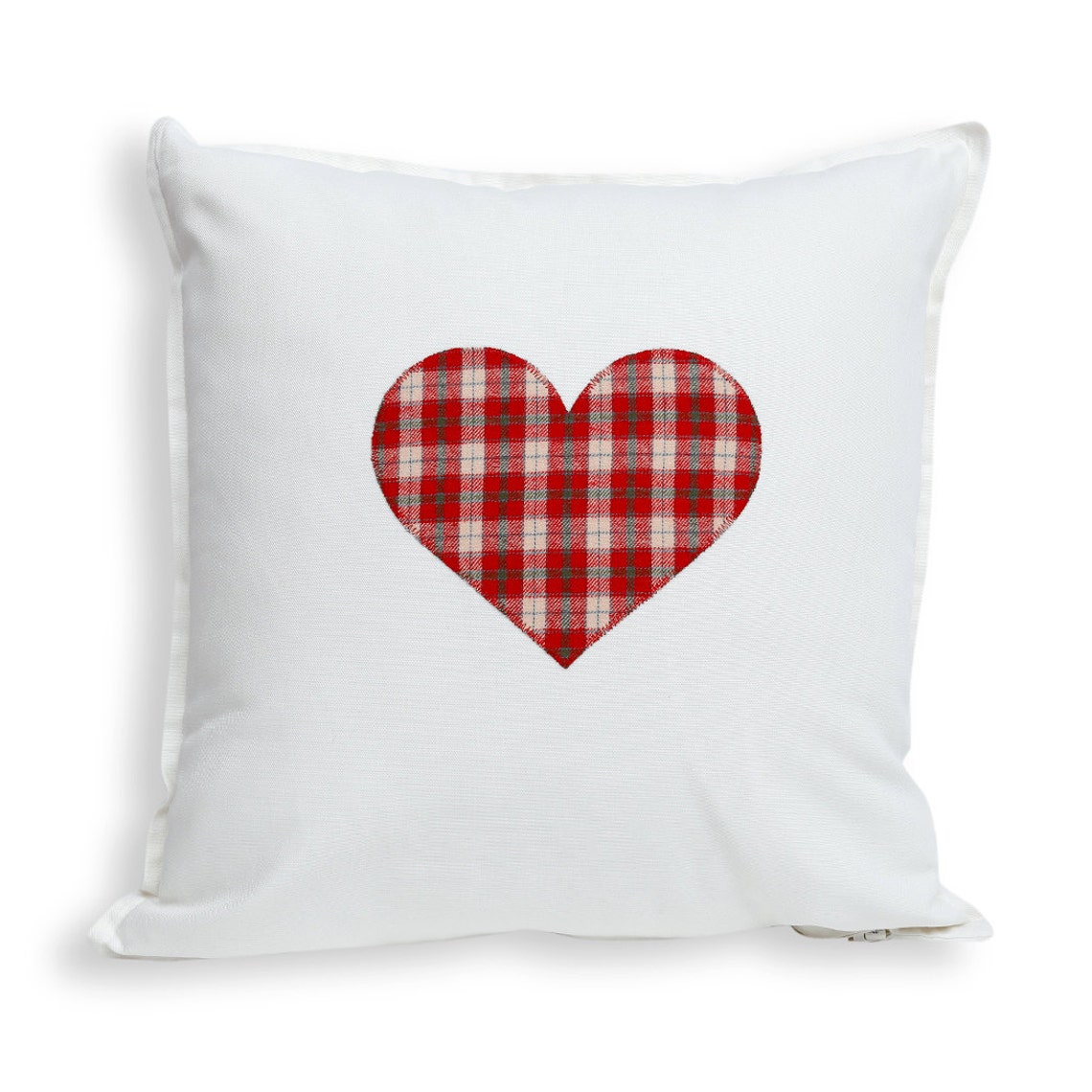 Red and Grey Tartan Plaid Flannel Heart Appliqué Reversible Pillow ...