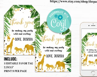 Jungle Gold Favor Tags Editable Thank You Tags Safari Gift - Etsy