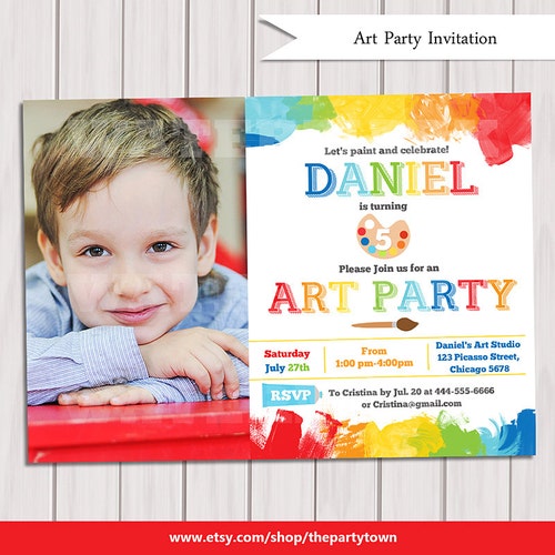 Art Birthday Invitation Photo Art Party Invitation Girl Art | Etsy