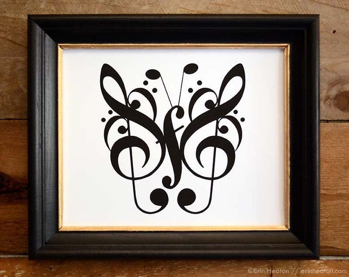Treble Clef / BUTTERFLY 2 Music Art Print 5x7 8x10 11x14 | Etsy