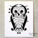 OWL Music Note Art Print - 5x7, 8x10, 11x14 Fine Art Print / Black and ...