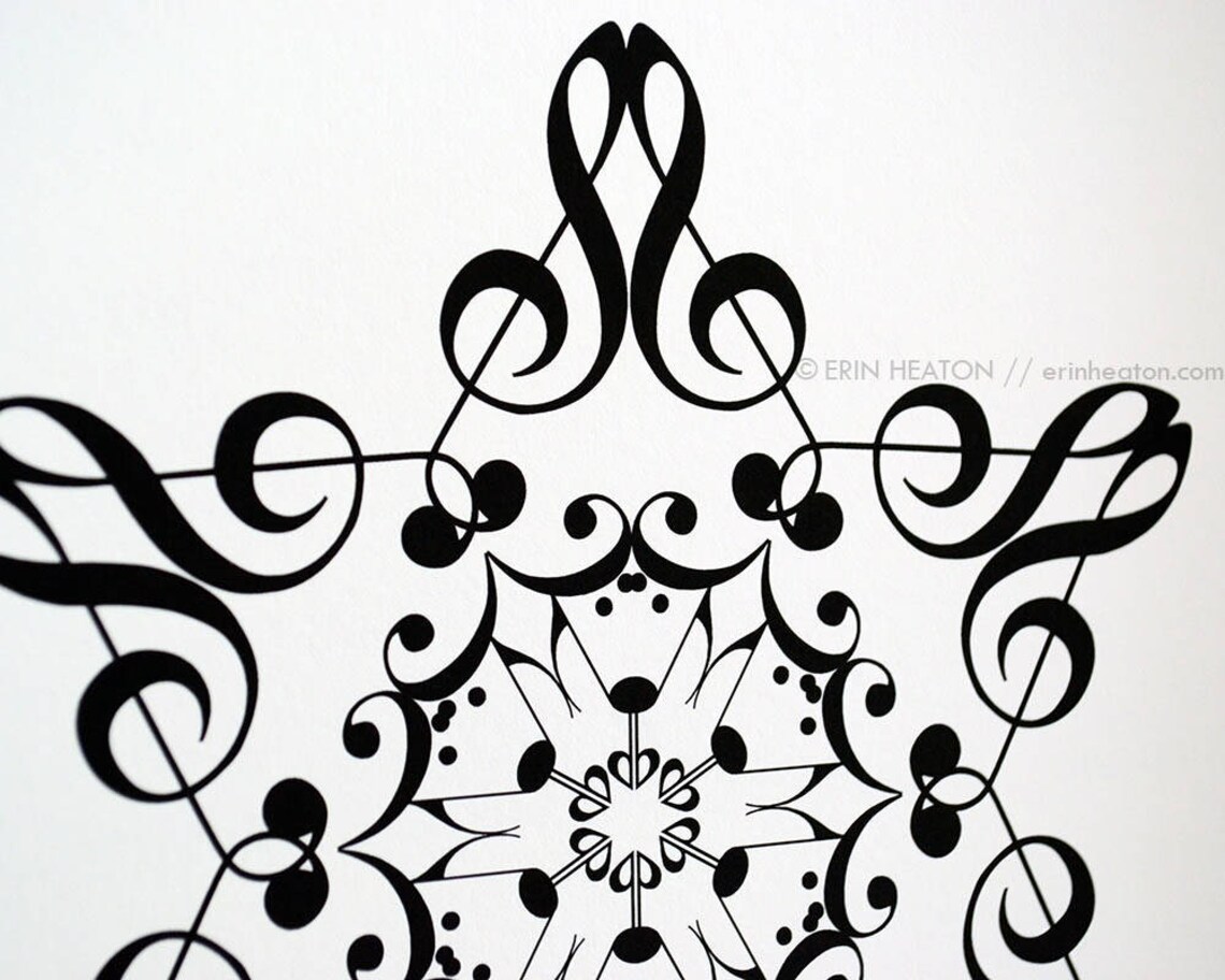 Music Gift / SNOWFLAKE #3 Music Note Art Print / Available in 5x7, 8x10 ...