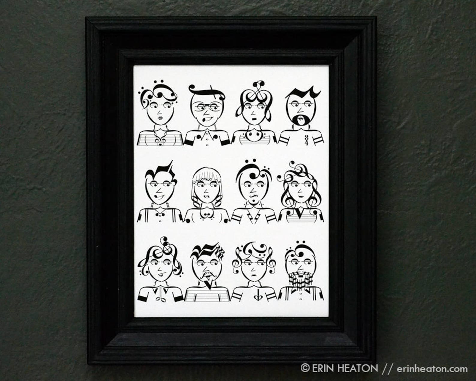 Music Note Gift / 11x14-inch MUSIC FACES Art Print / Black and | Etsy