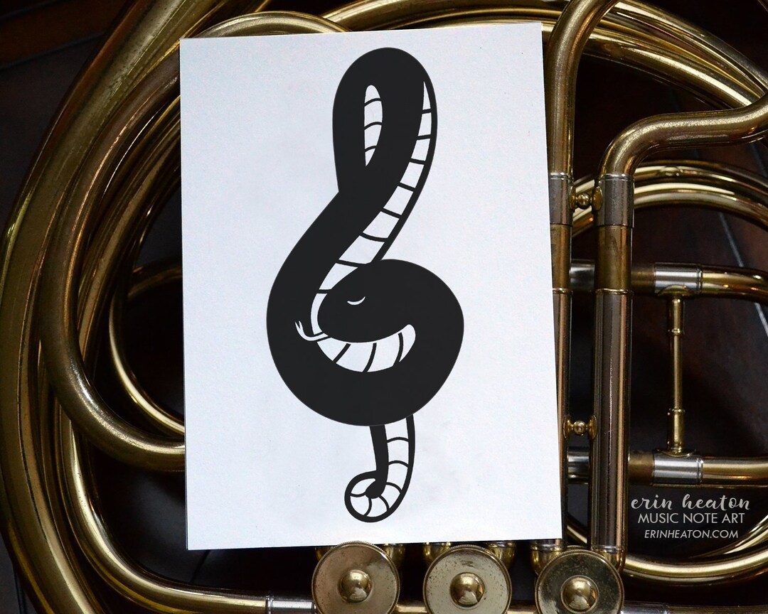 Music Room Decor / TREBLE CLEF SNAKE Black and White Art Print ...