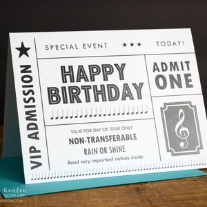 CONCERT TICKET Birthday Card / Musical Birthday Card / Treble Clef Card ...