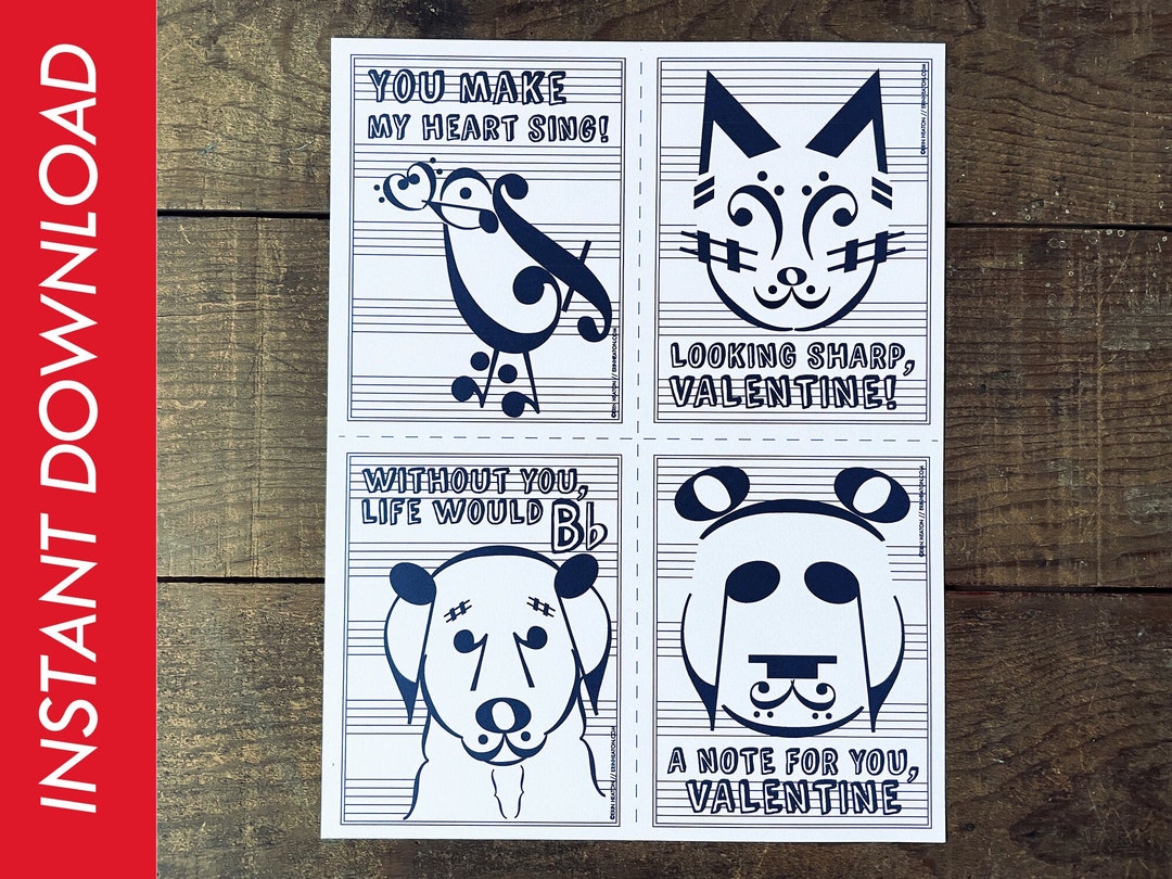 Printable MUSIC Valentines - PDF Instant Download - Music Note ...