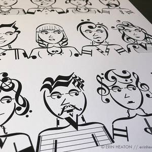 Music Note Gift / 11x14-inch MUSIC FACES Art Print / Black and White ...