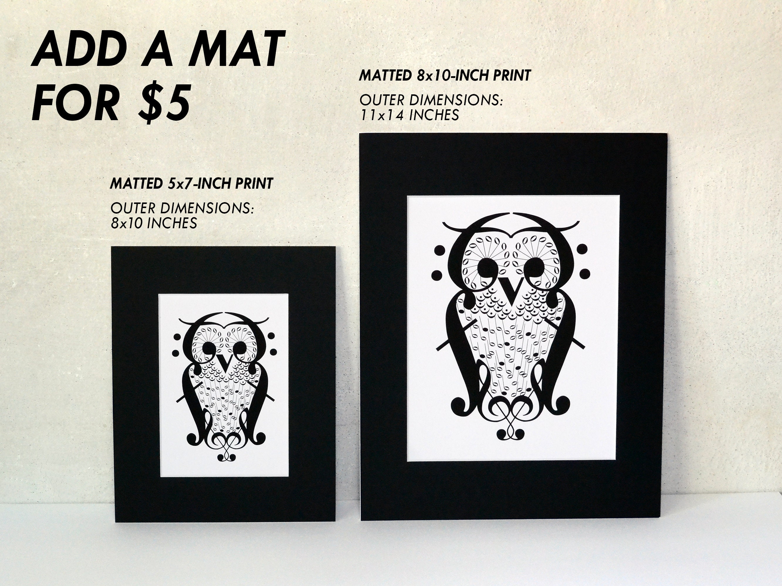 OWL Music Note Art Print - 5x7, 8x10, 11x14 Fine Art Print / Black and ...
