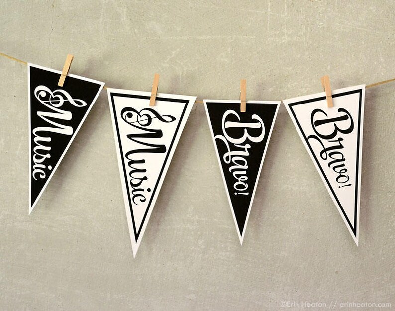 Music Party Decor / Printable MUSIC and BRAVO Pennant Flags / - Etsy