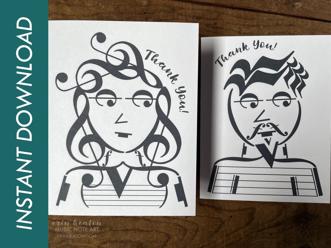 Printable MUSIC Thank You Card - PDF Instant Download - Music Teacher ...