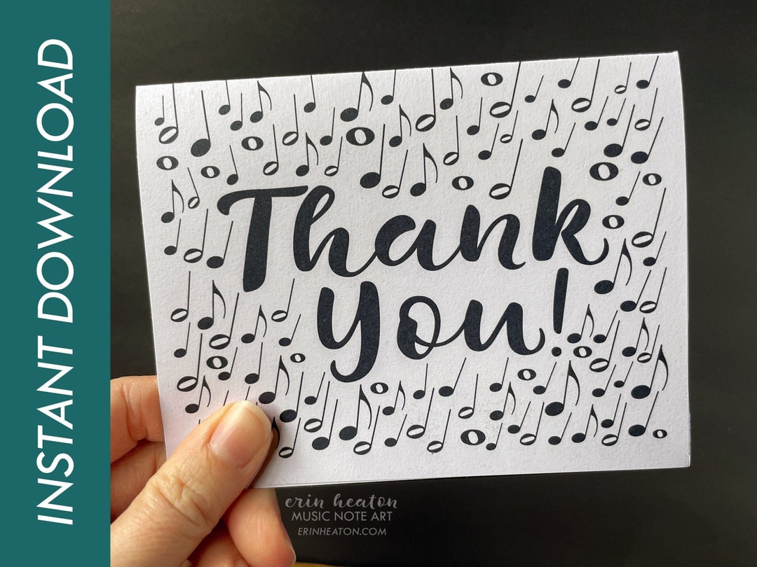 Printable MUSIC NOTE Confetti Thank You Card - PDF Instant Download ...