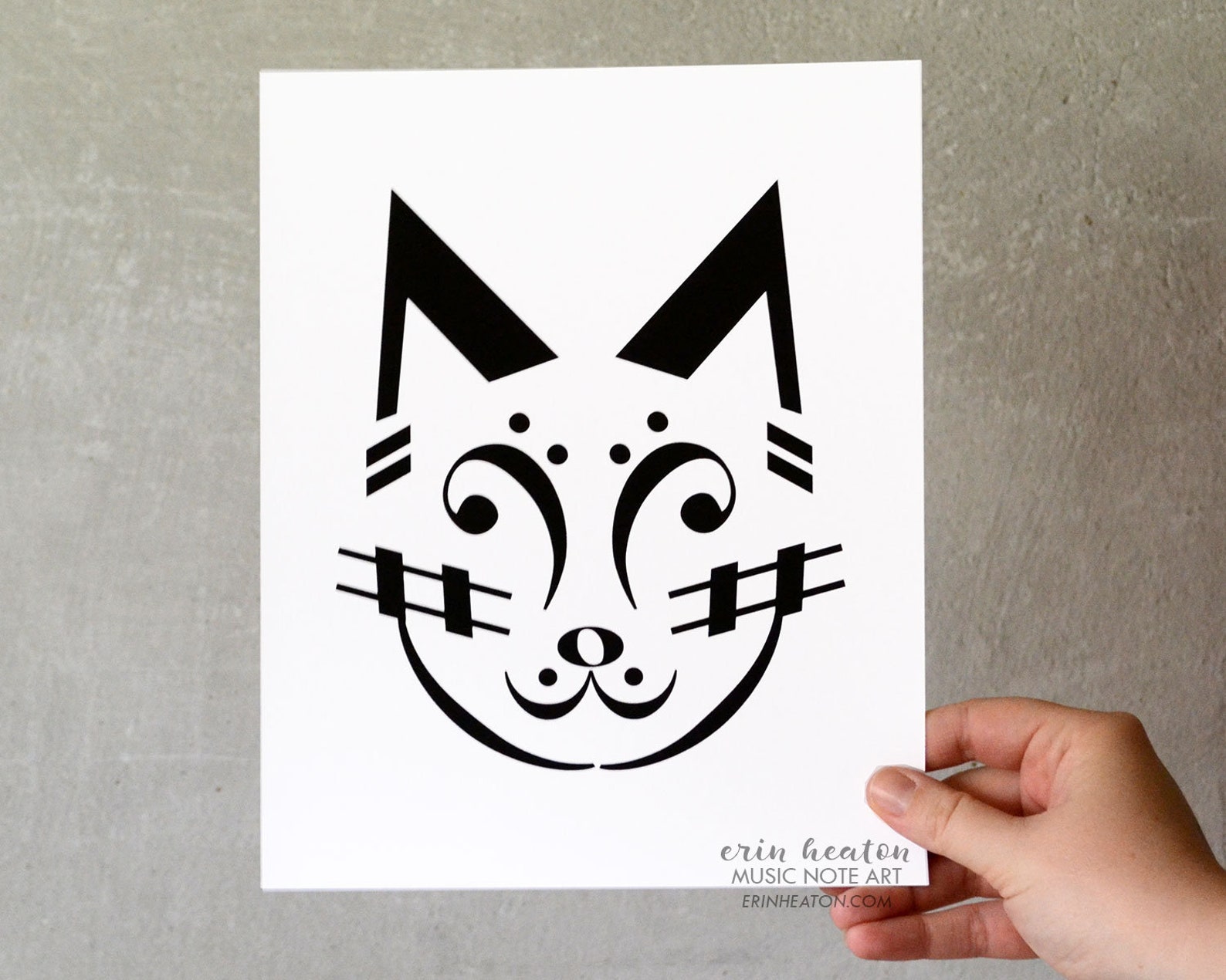 Music Note Art Print / CAT #2 Music Art Print - 5x7, 8x10, 11x14 Art ...