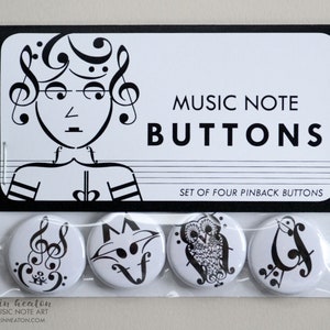 Music Buttons / Set of 4 MUSIC NOTE ANIMAL Magnets or Buttons // Music ...