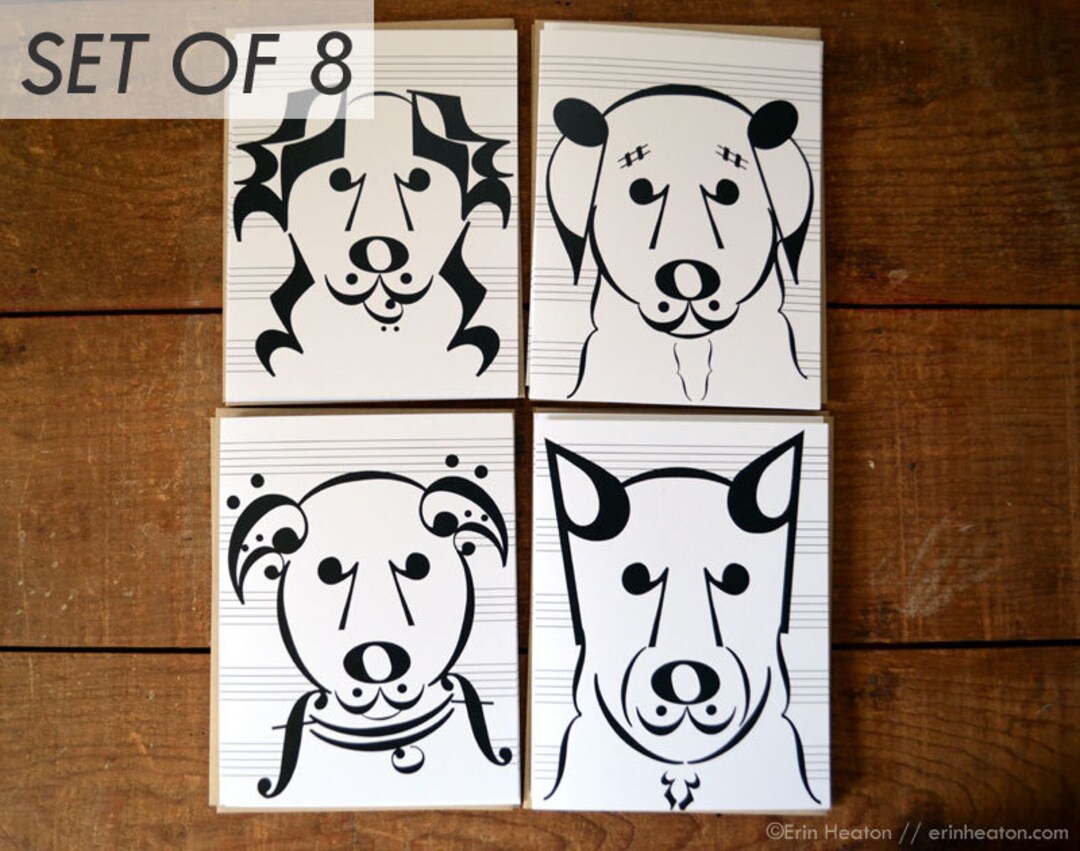Music Note Cards / Set of 8 DOG Music Note Greeting Cards / Music Gift ...