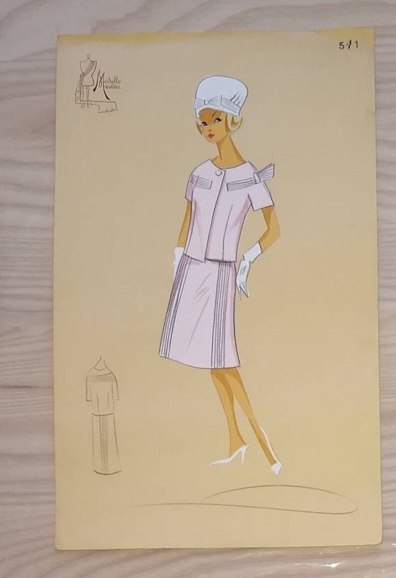 Amazing Vintage 60s Fashion Sketch or Croquis Original Artwork - Etsy UK