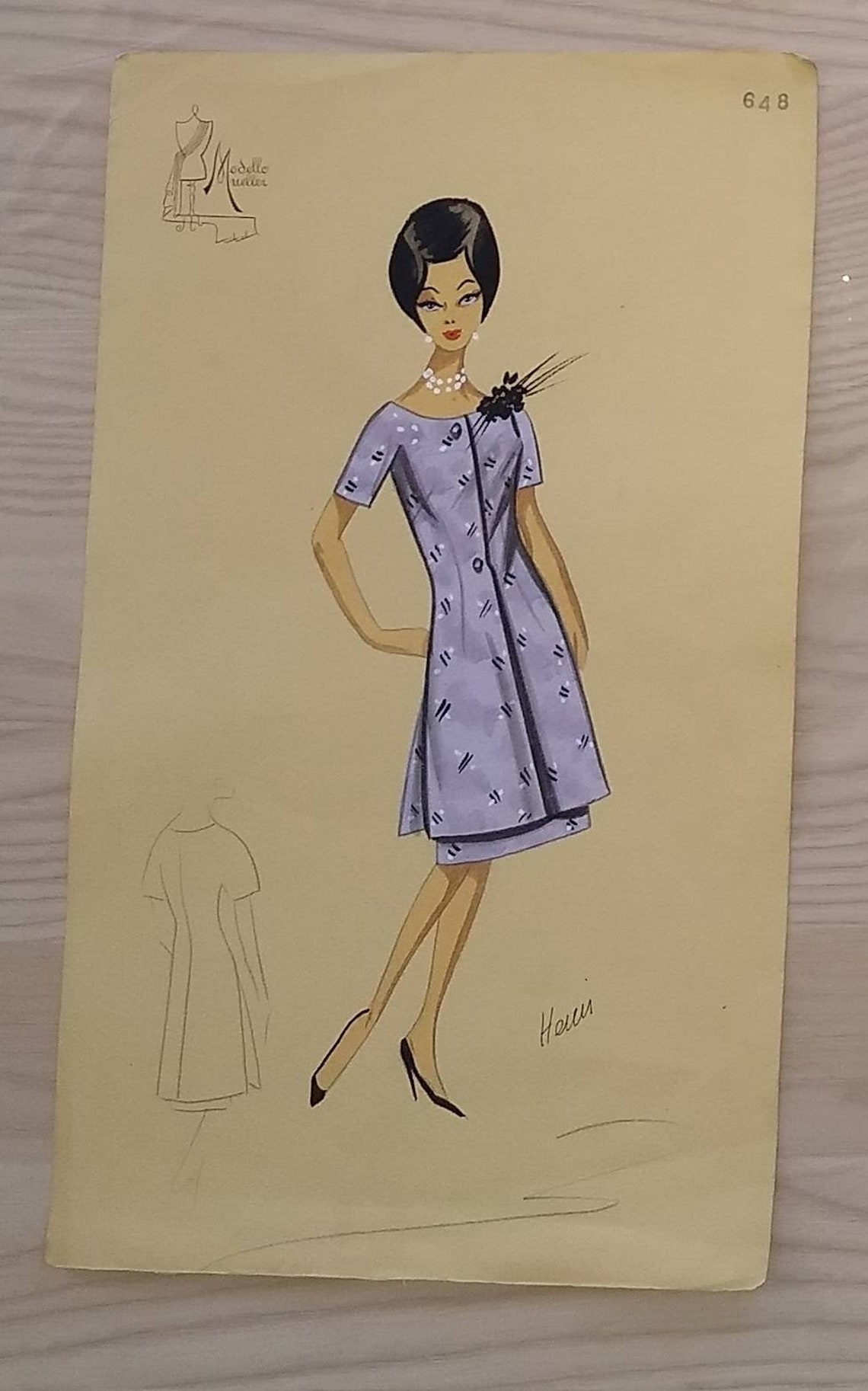 Amazing Vintage 60s Fashion Sketch or Croquis Original Artwork - Etsy UK
