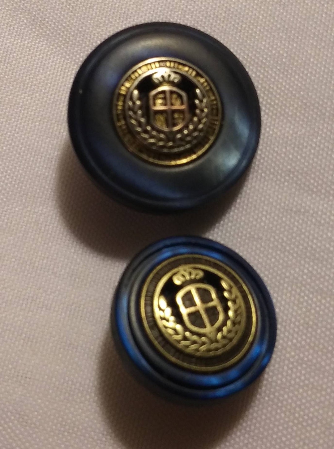 Vintage BEAUTIFUL Cobalt Blue Mother of Pearl and Brass Shank 2 Piece ...