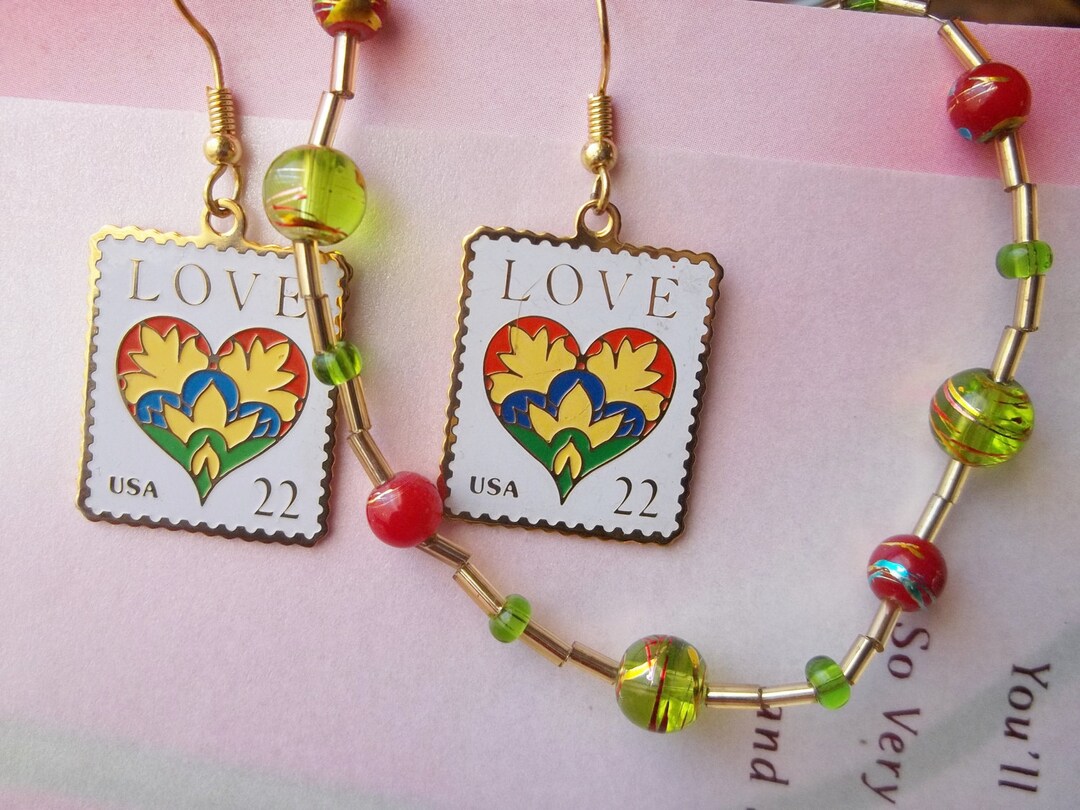 Vintage USPS Stamp Dangle Earrings Mother's Day Gift With a Hand Made ...