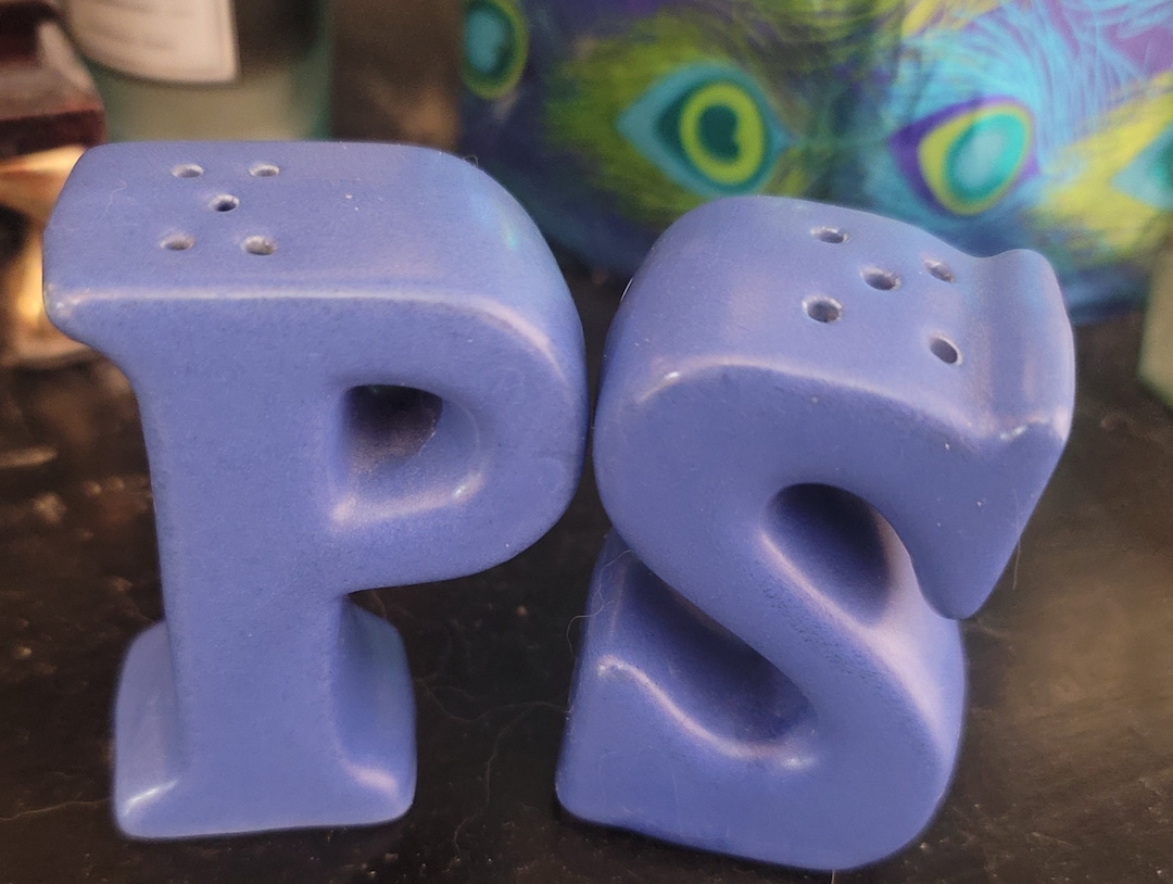 Vintage Blue Salt and Pepper Shaker Set, LETTERS P and S - Etsy
