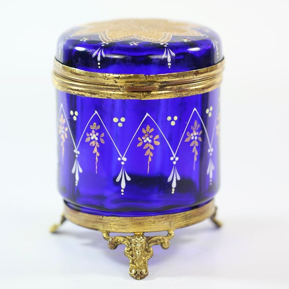 Antique Victorian Royal Blue art glass round Trinket … - Gem