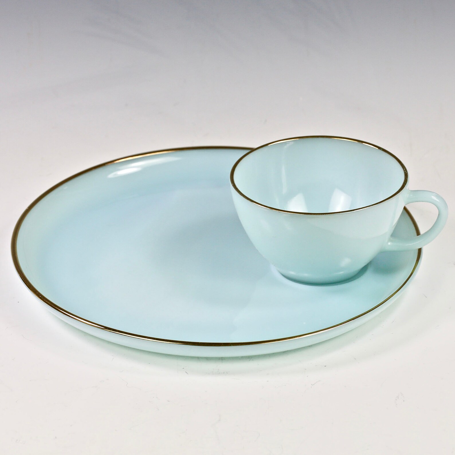 Fire King Turquoise Blue 12 Piece Snack Set Cups Plates 22k Gold ...