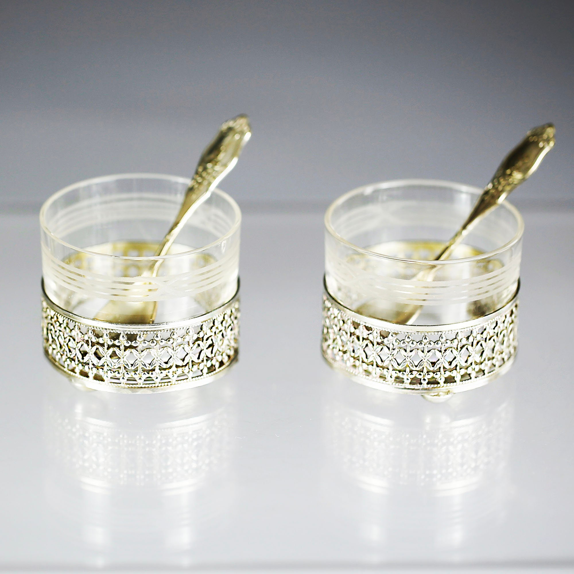 Antique French Open Salt Cellars Silver With H/blown Glass Inserts and ...