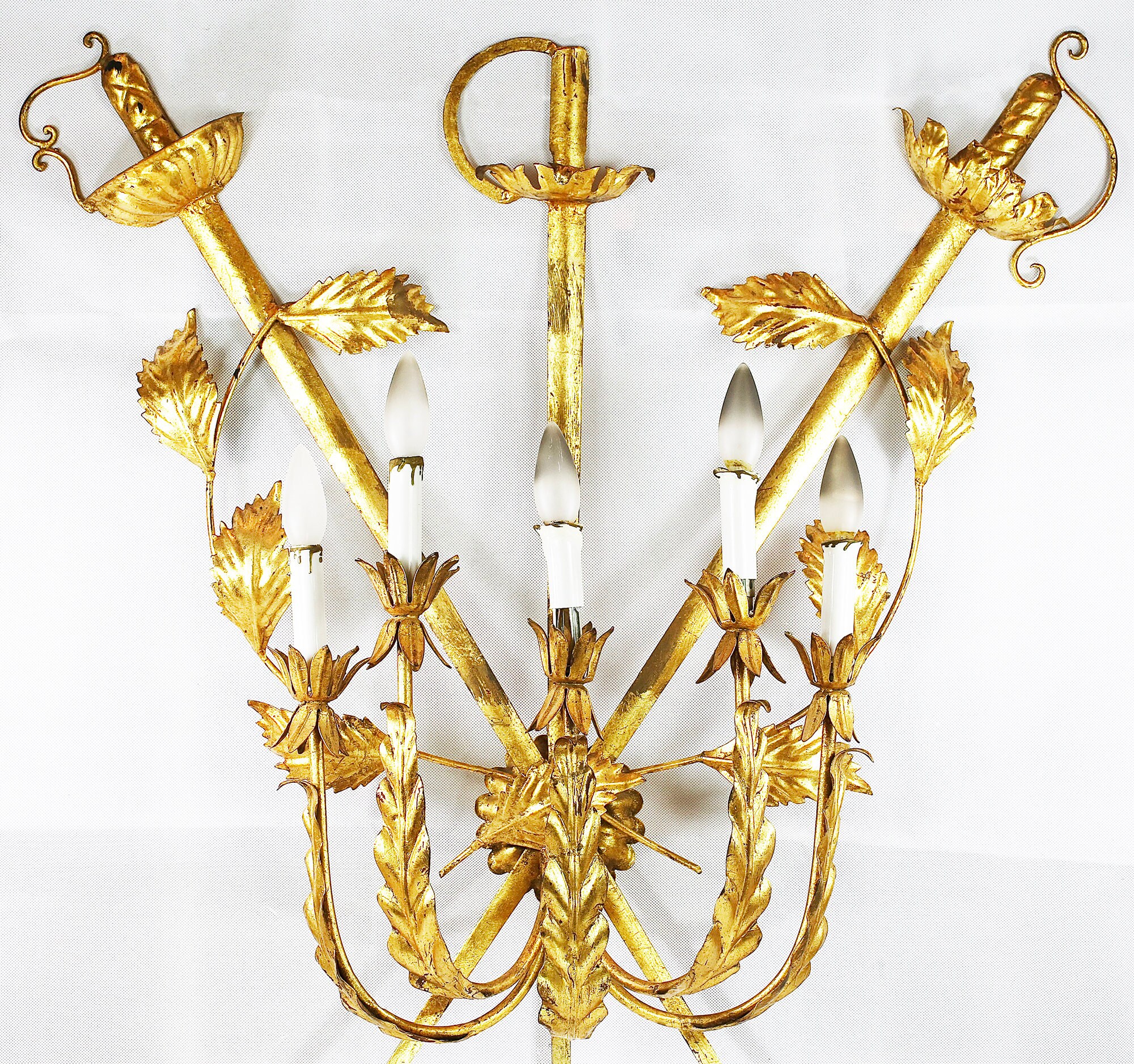 Grand Scale Antique French Gilt Brass Ormolu 3 Sword 5-light Wall ...
