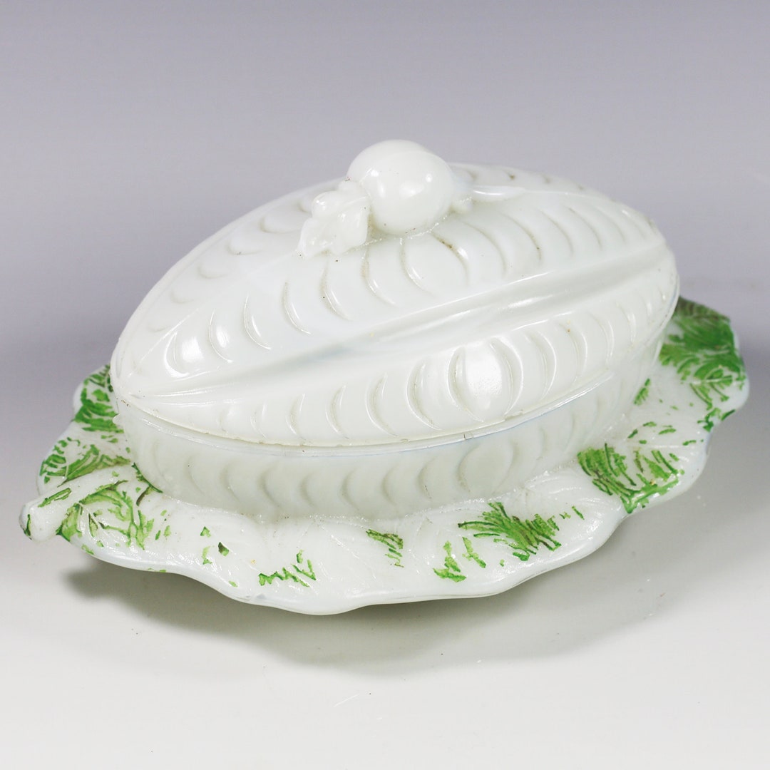 Antique French Vallerysthal Opaline Milk Glass Reddish on Melon Butter ...