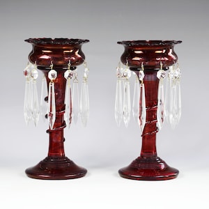Antique Victorian Bohemian Red Cranberry Crystal Girandoles Lusters ...