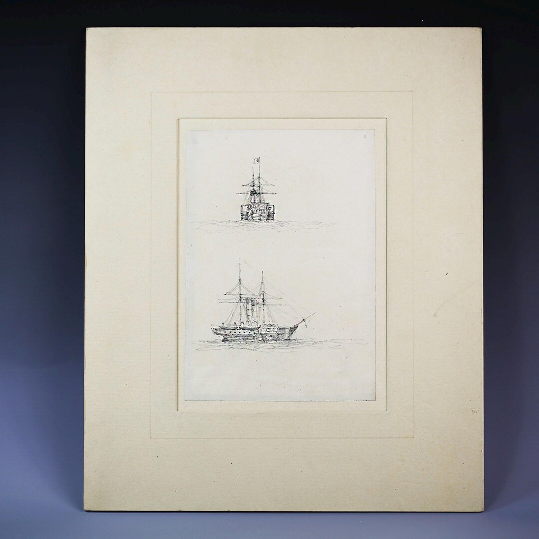 Original Antique Nautical Drawing 20 X 14cm Sailing Ship Schooner at ...