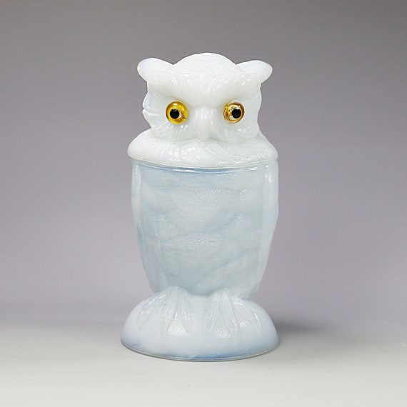 Vintage Imperial Milk White Opaline Glass Owl With Glass Eyes | Etsy