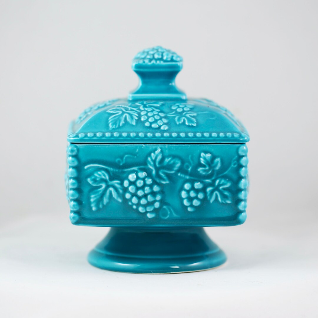 Vintage Japan Porcelain Candy Box Turquoise Lidded Nut Dish, Home Decor ...