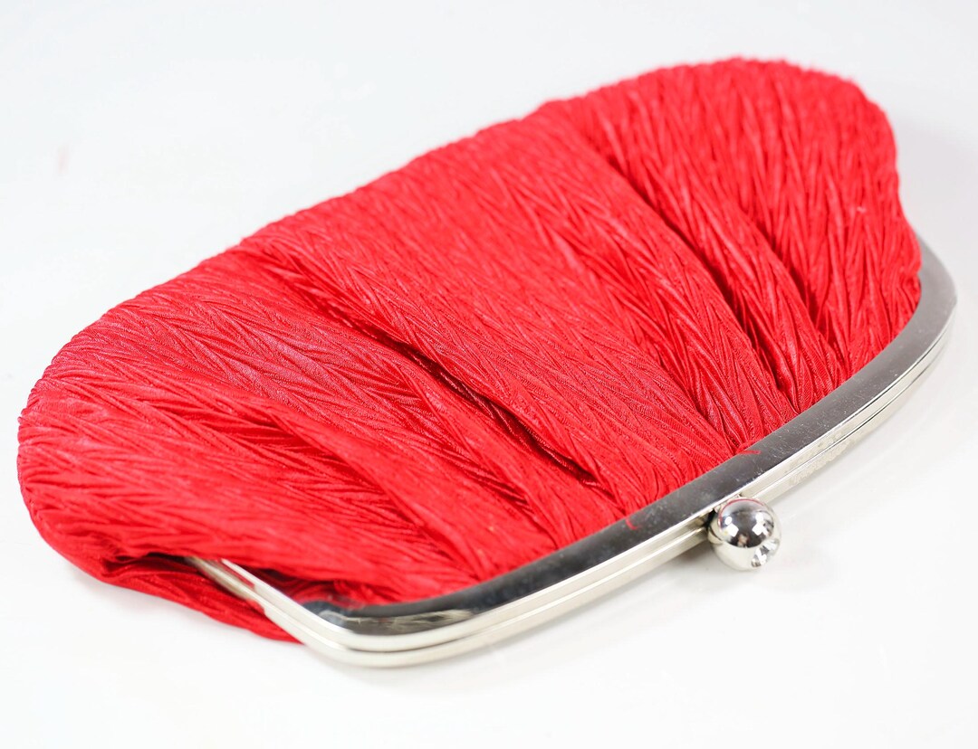 Vintage Red Fabric Bag Clutch With Chain Handle, Shoulder Bag Purse ...