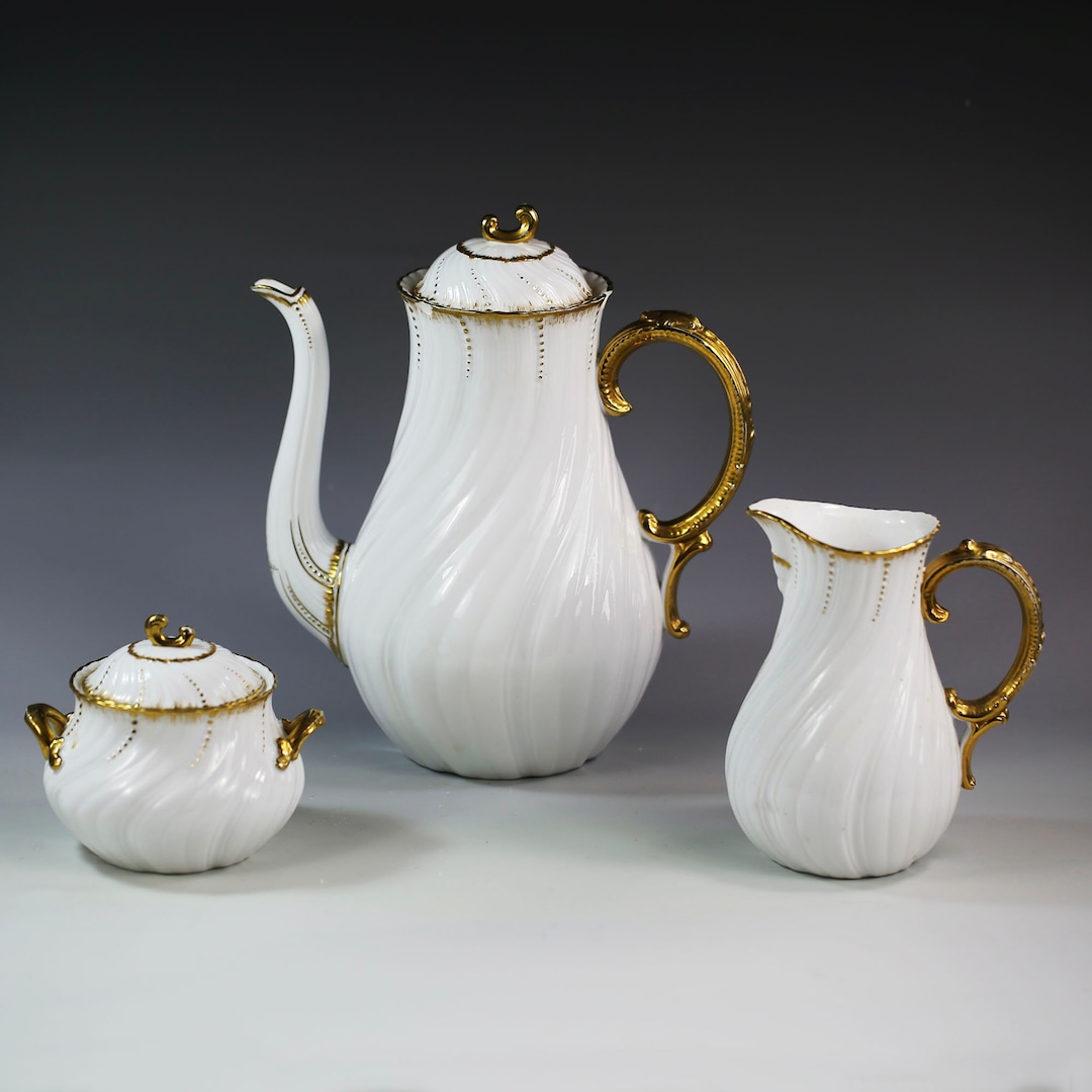 Antique C.1900's, France Tea Set Sarreguemines Louis XV White Gilt ...